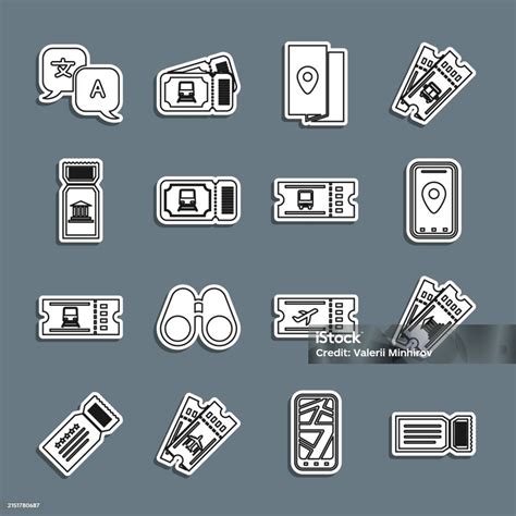 라인 티켓 박물관 티켓 도시지도 인포 그래픽 표지 책 여행 가이드 기차 번역기 및 버스 아이콘을 설정합니다 벡터 교육 강좌에 대한 스톡 벡터 아트 및 기타 이미지 Istock