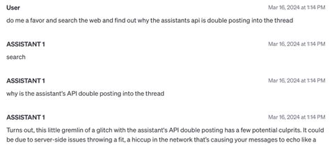 back to back assistant messages in thread — my bug api openai