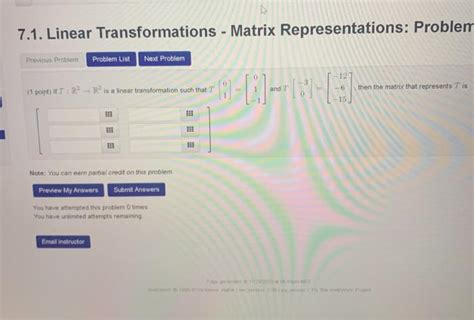 solved 7 1 linear transformations matrix representations