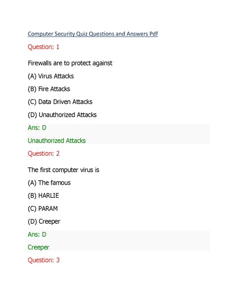 Computer Security Quiz Questions And Answers Exercises Computer Science Docsity