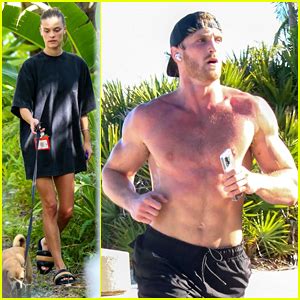 Logan Paul Goes Shirtless During Miami Beach Run With Girlfriend Nina Agdal Logan Paul Nina