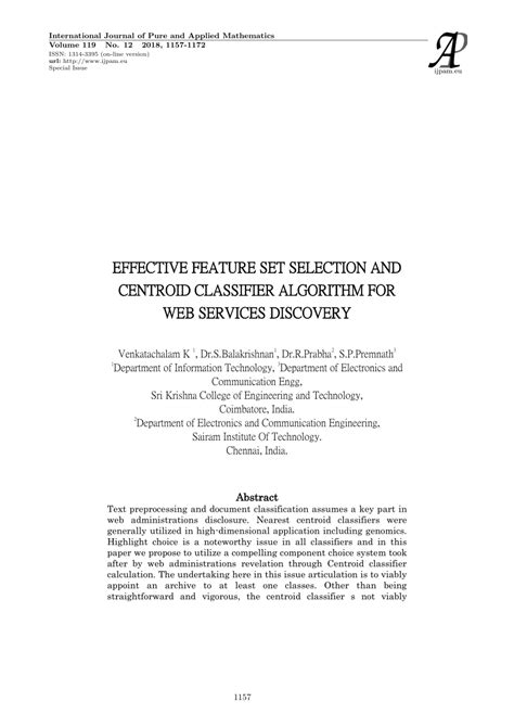Pdf Effective Feature Set Selection And Centroid Classifier Algorithm For Web Services Discovery