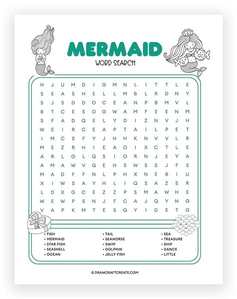 Free Printable Mermaid Word Search Draw Craft Create