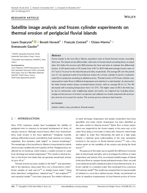 Pdf Satellite Image Analysis And Frozen Cylinder Experiments On Thermal Erosion Of Periglacial