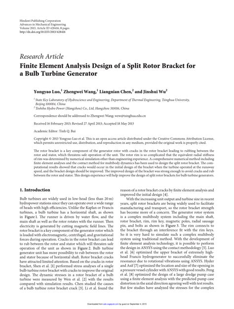 Pdf Finite Element Analysis Design Of A Split Rotor Bracket For A Bulb Turbine Generator