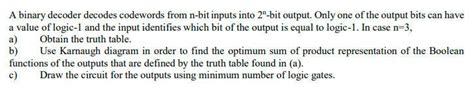 Solved A Binary Decoder Decodes Codewords From N Bit Inputs