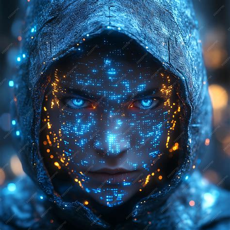 a blue digital hacker with glowing binary code ai in cybersecurity