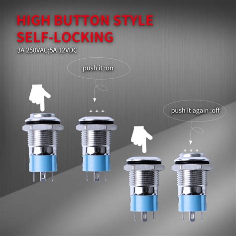 12v 12mm waterproof latching push button switch with led daier