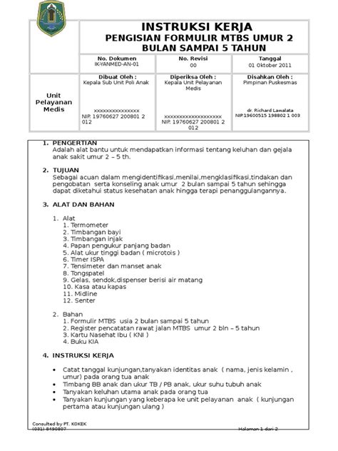 Ik Pengisian Formulir Mtbs Umur 2 Bulan Sampai 5 Tahun Pdf