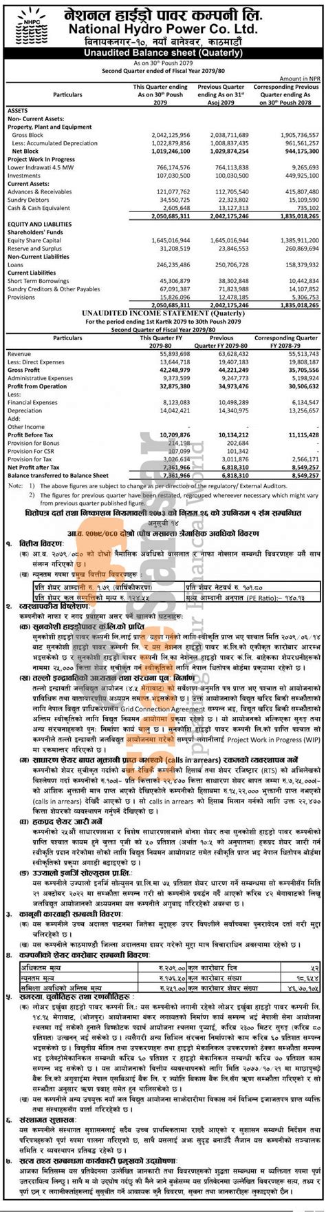 National Hydro Power Company Limited Has Posted A Net Profit Of Rs 736