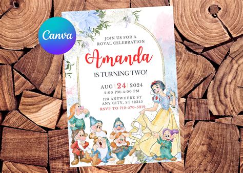 Invitación De Blancanieves Invitación De Cumpleaños De Blancanieves