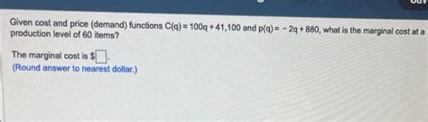 solved given cost and price demand functions