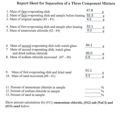 Solved Report Sheet For Separation Of A Three Component