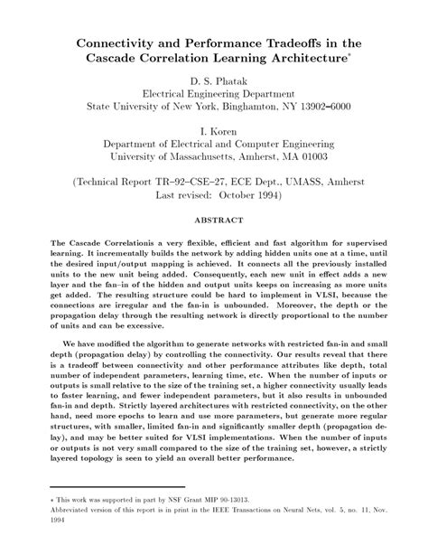 Pdf Connectivity And Performance Tradeoffs In The Cascade Correlation