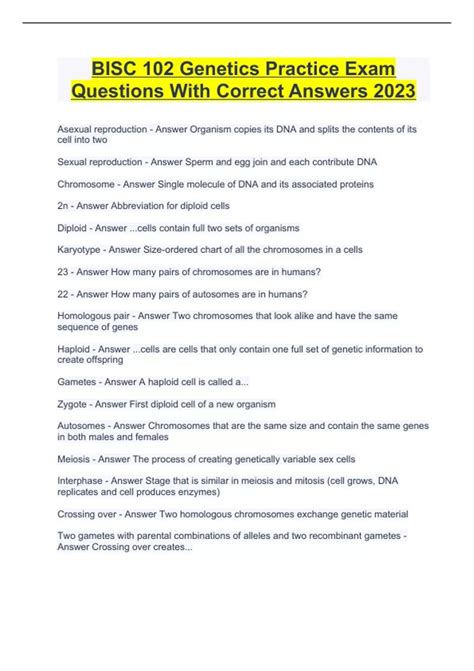BISC Genetics Practice Exam Questions With Correct Answers BISC Stuvia US