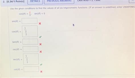 Solved Use The Given Conditions To Find The Values Of All Chegg