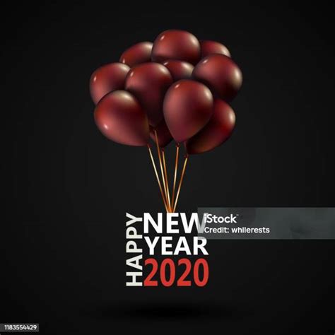 검은 색 배경에 묘사 된 풍선 그룹입니다 새해 복 야 2020 텍스트입니다 벡터 일러스트레이션 1월에 대한 스톡 벡터 아트 및 기타 이미지 Istock