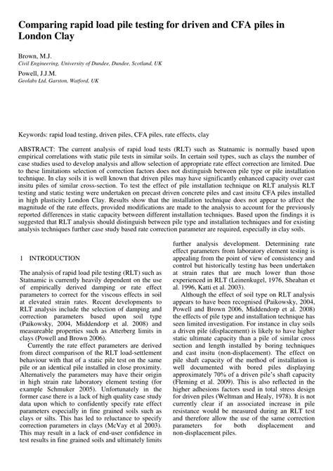 PDF Comparing Rapid Load Pile Testing For Driven And CFA Piles In