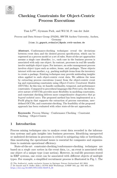 Pdf Checking Constraints For Object Centric Process Executions