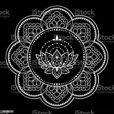 헤나 멘디 문신 장식에 대한 연꽃만다라의 형태로 원형 패턴 민족 동양 스타일의 장식 장식 윤곽 낙서 손 그리기 벡터 그림 0명에 대한 스톡 벡터 아트 및 기타 이미지