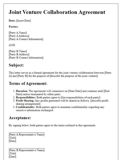 Letter Template For Joint Venture Partnership Agreement Free Samples