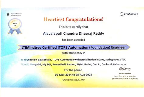 dheeraj reddy on linkedin ltimindtree automationengineer itops professionalgrowth teamwork…