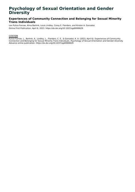 Experiences Of Community Connection And Belonging For Sexual Minority Trans Individuals