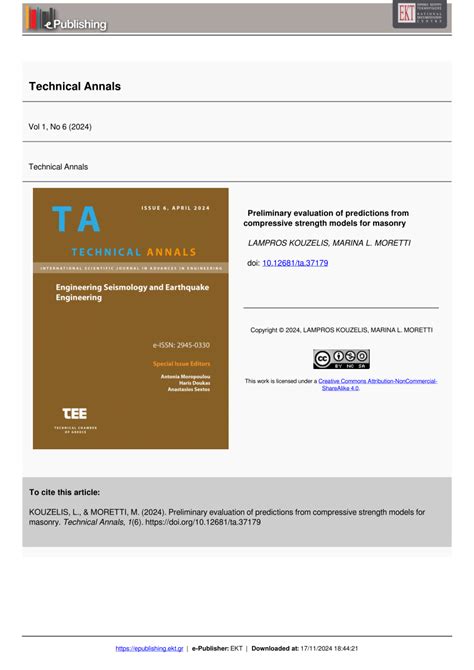 Pdf Preliminary Evaluation Of Predictions From Compressive Strength Models For Masonry