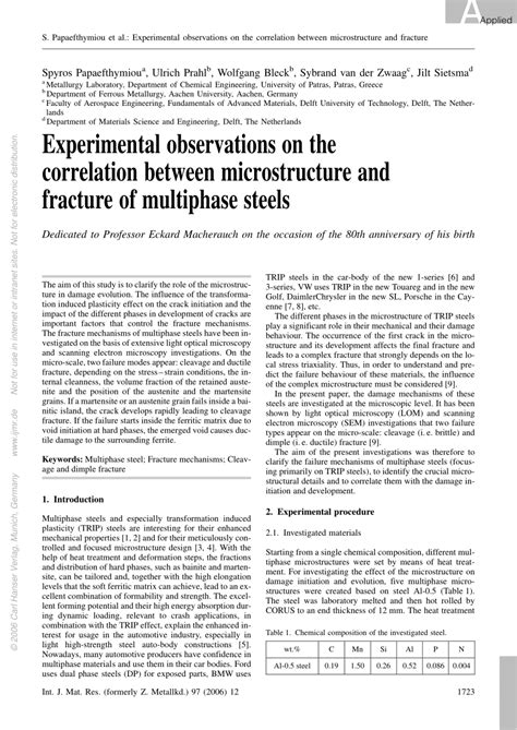 Pdf Experimental Observations On The Correlation Between Microstructure And Fracture Of