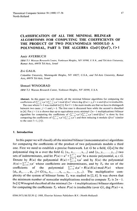 Pdf Classification Of All The Minimal Bilinear Algorithms For