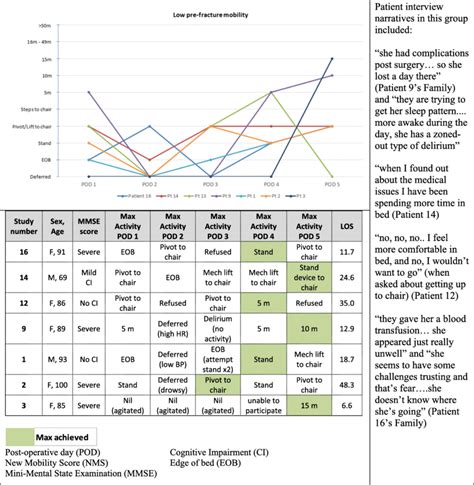 Low Pre Fracture Mobility Group The Line Graph Depicts The Activities