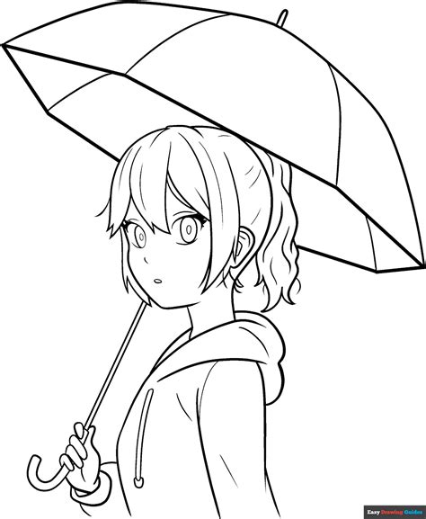 Anime Girl In The Rain Coloring Page Easy Drawing Guides
