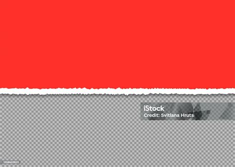 찢어진 종이 부드러운 그림자와 빨간색 사실적인 종이 스트립은 투명 한 배경에 여기에 텍스트 벡터 0명에 대한 스톡 벡터 아트 및