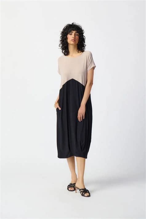 Joseph Ribkoff Black Dune Colour Block Cocoon Dress Style 241128