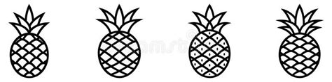 Pineapple Icons Set Minimalist Line Drawing Of A Ripe Pineapple Stock Vector Illustration Of
