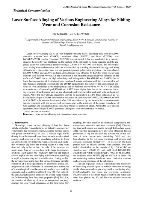 Pdf Laser Surface Alloying Of Various Engineering Alloys For Sliding Wear And Corrosion Resistance