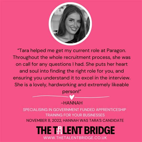 here at the talent bridge we love candidates and we love a testimonial