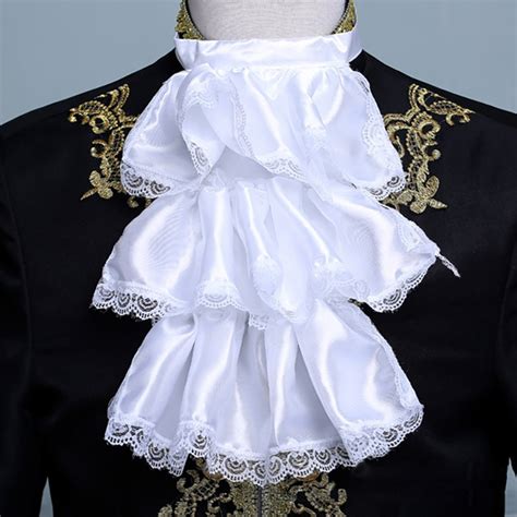 Victorian Sparkling White Lace Satin Jabot Tie Cra Grandado