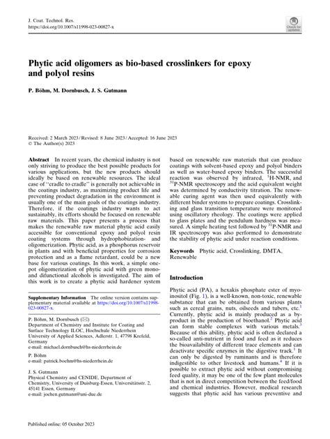 Pdf Phytic Acid Oligomers As Bio Based Crosslinkers For Epoxy And