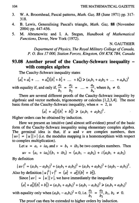 93 08 Another Proof Of The Cauchy Schwarz Inequality With Complex