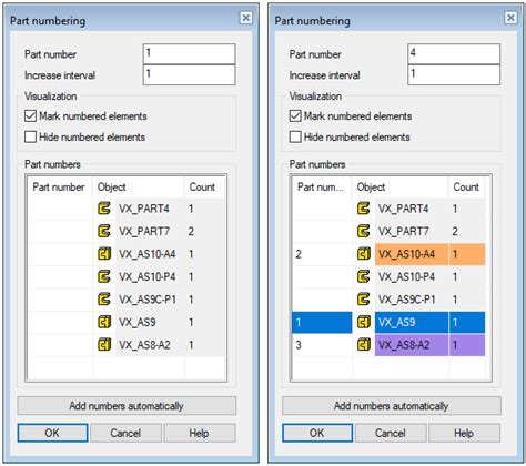 Add Part Numbers In The Model Dialog Box
