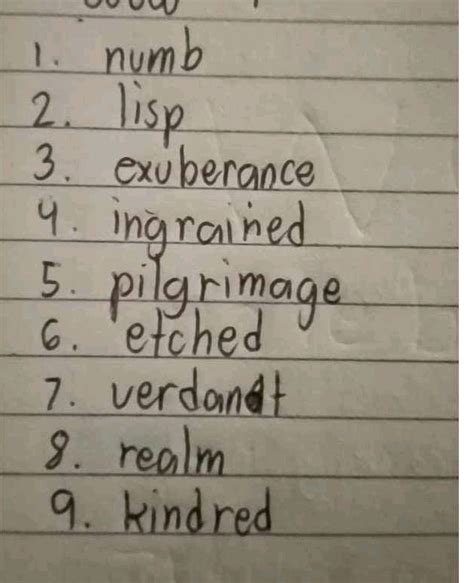 1 Numb 2 Lisp 3 Exuberance 4 Ingrained 5 Studyx 1 Numb 2 Lisp 3 Exuberance 4 Ingrained 5 Studyx