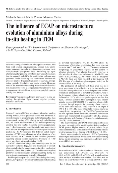 Pdf The Influence Of Ecap On Microstructure Evolution Of Aluminium Alloys During In Situ
