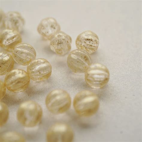 透明烫金色~捷克珠南瓜珠玻璃琉璃珠 8mm
