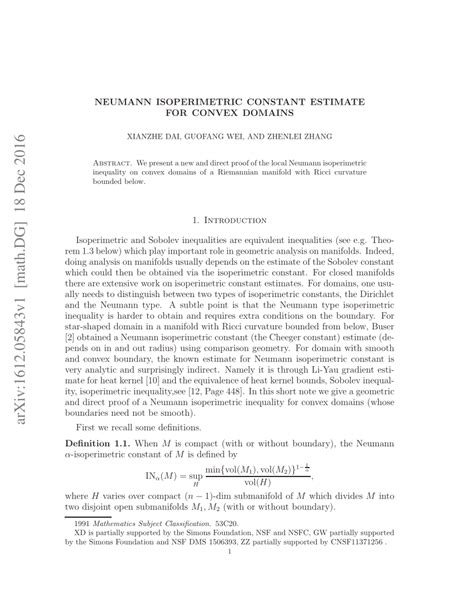 Pdf Neumann Isoperimetric Constant Estimate For Convex Domains
