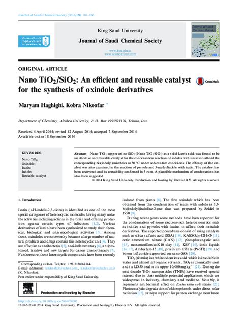 Pdf Nano Tio 2 Sio 2 An Efficient And Reusable Catalyst For The