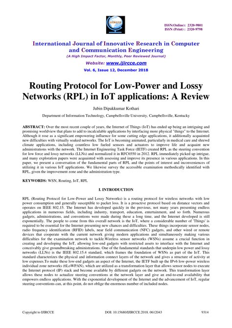 Pdf Routing Protocol For Low Power And Lossy Networks Rpl In Iot Applications A Review