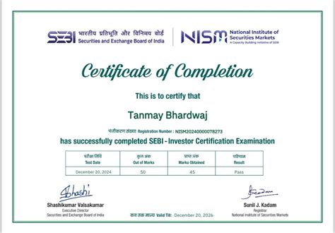 Tanmay Bhardwaj On Linkedin Sebicertification Financialliteracy Investing Learningandgrowth