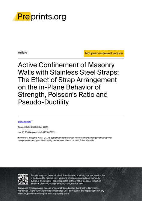 Pdf Active Confinement Of Masonry Walls With Stainless Steel Straps