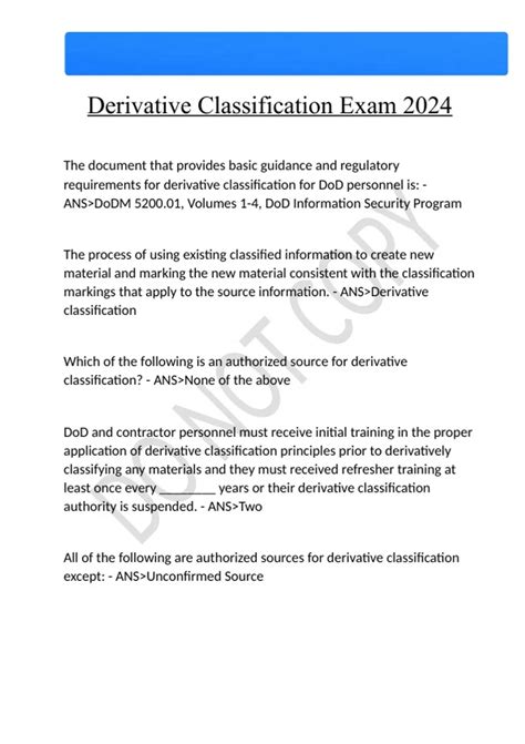 Derivative Classification Exam 2024 Questions And Answers Latest Update Verified Answers